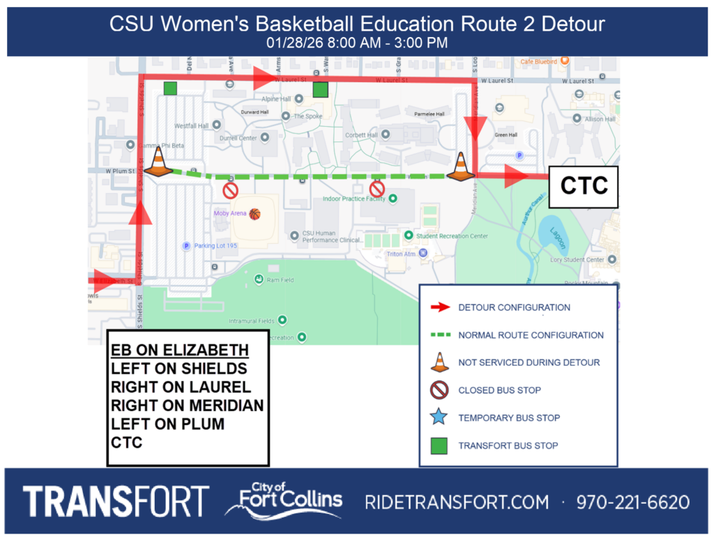 CSU Women's Basketball Route 2 Detour - Transfort