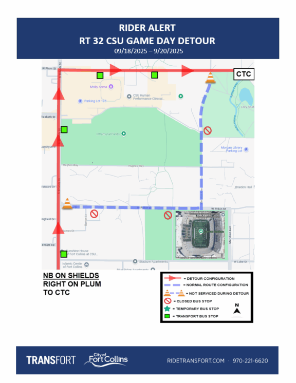 RT 32 CSU GAME DAY DETOUR 2025-09-18 - Transfort
