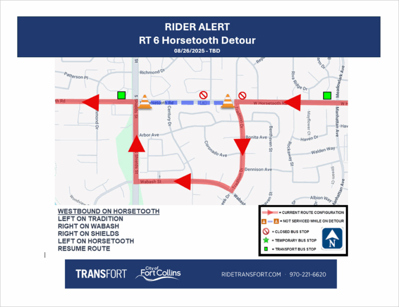 RT 6 HORSETOOTH WESTBOUND DETOUR 2025-08-26 - Transfort